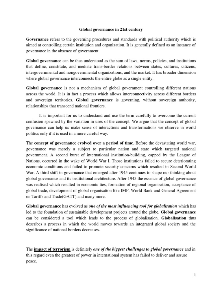 Global Governance in 21st Century | PDF | United Nations ...