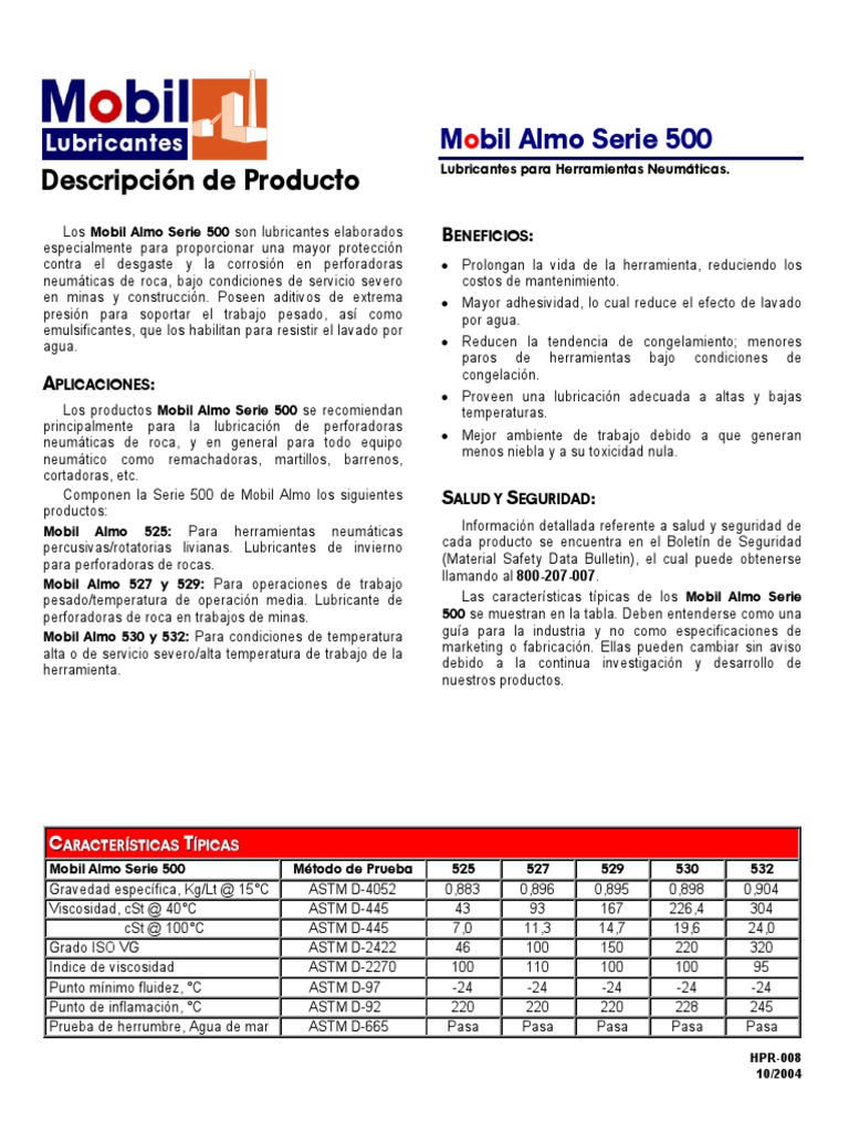 Mobil Almo Serie 500 PDF | PDF | Lubricante | Materiales