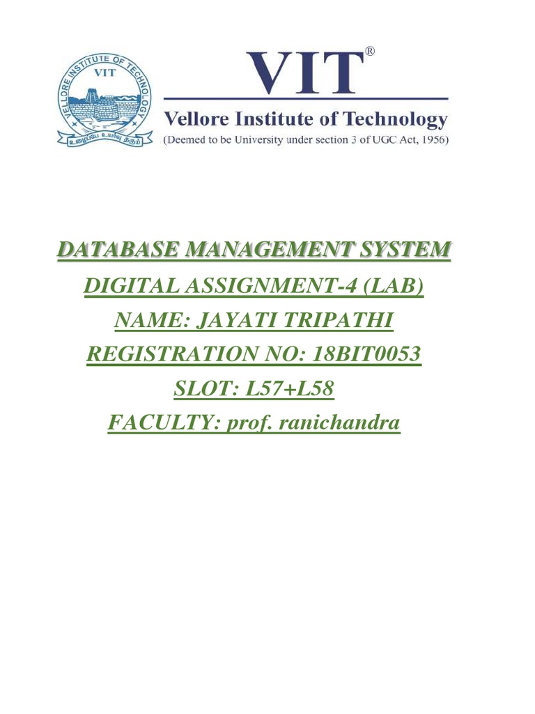 18BIT0053 Dbms Lab 4 PDF | PDF | Pl/Sql | Computer Programming