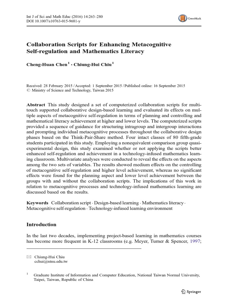 Collaboration Scripts For Enhancing Metacognitive Self-Regulation and ...