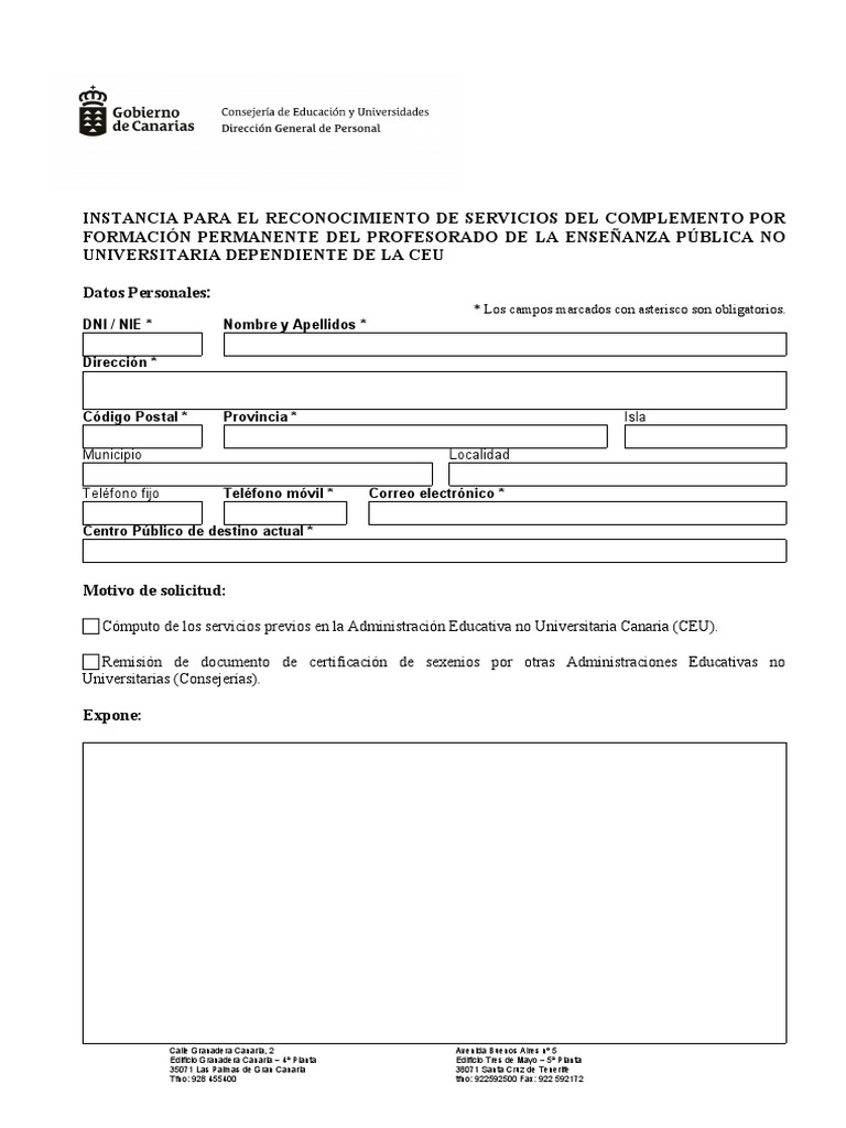 Instancia Reconocimiento Servicios Canarias | PDF | Islas Canarias ...