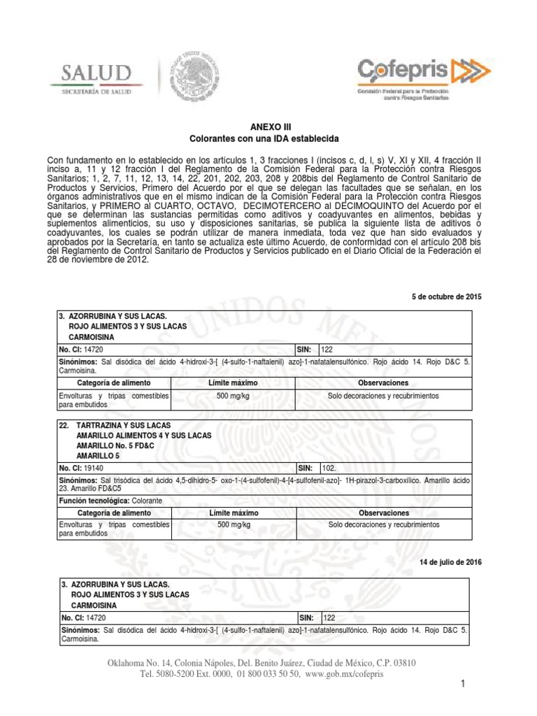 Acuerdo de Aditivos Permitidos Anexo 3 Colorantes | PDF | Cúrcuma ...