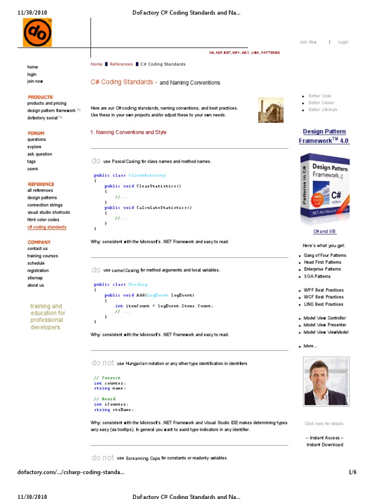 DoFactory C# Coding Standards and Naming Conventions | PDF | C Sharp (Programming Language ...