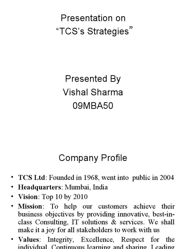 TCS Vision and Mission Overview | PDF | Outsourcing | Strategic Management