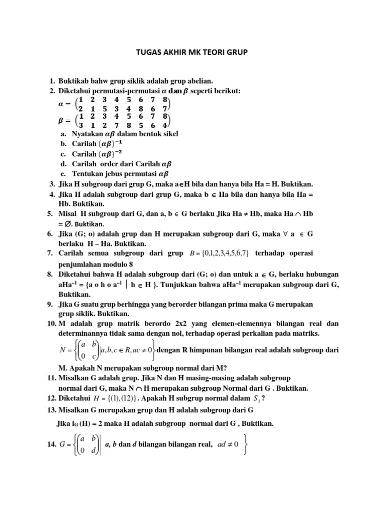Tugas Akhir MK Teori Grup | PDF | Metode & Bahan Ajar