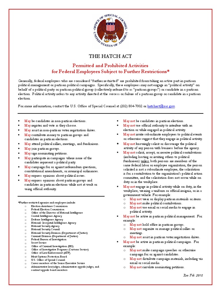 The Hatch Act and Further Restricted Employees Poster | Elections ...
