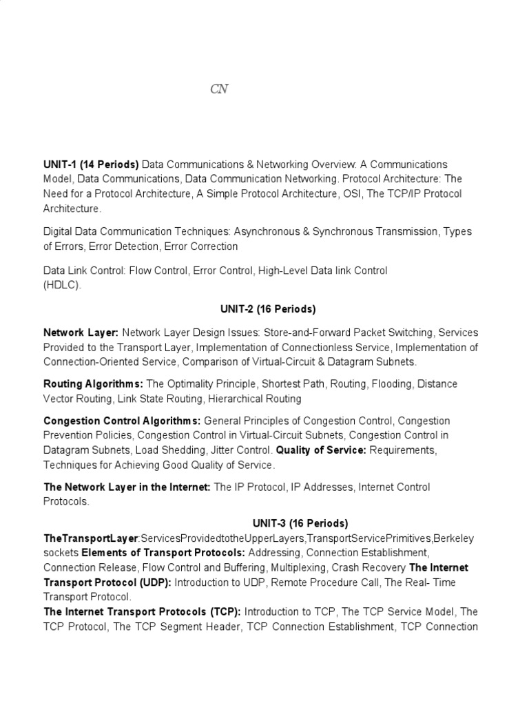 CN Lesson Plan (2019-20) PDF | PDF | Transmission Control Protocol | Internet Protocol Suite