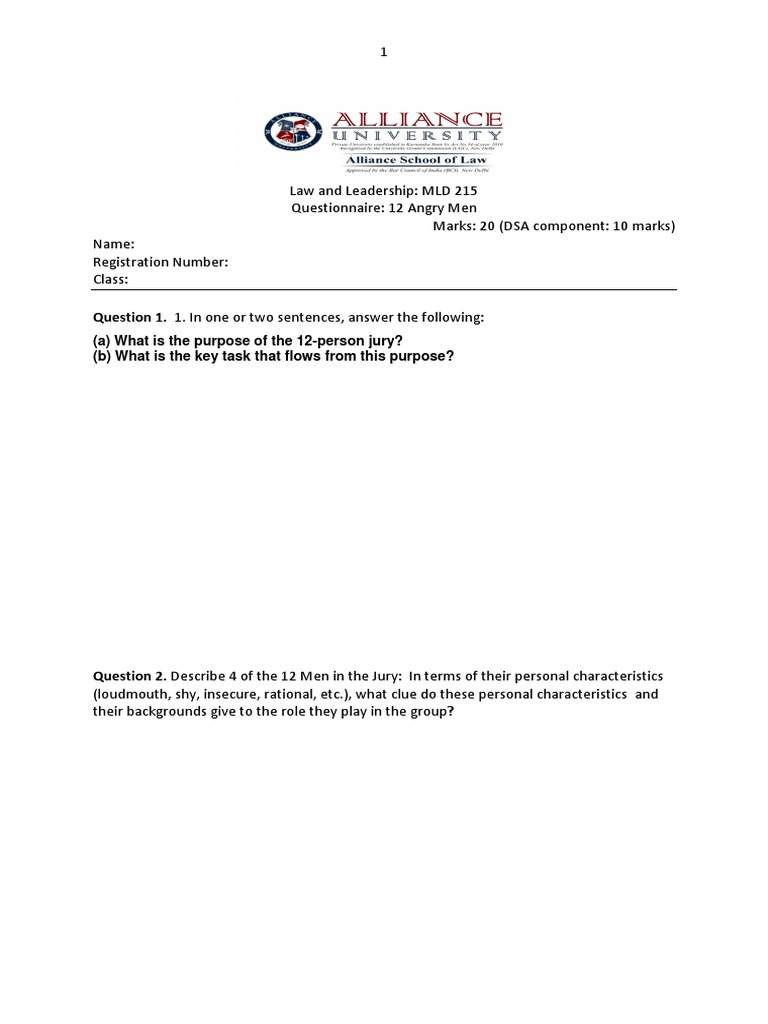 Law & Leadership: 12 Angry Men Analysis | PDF