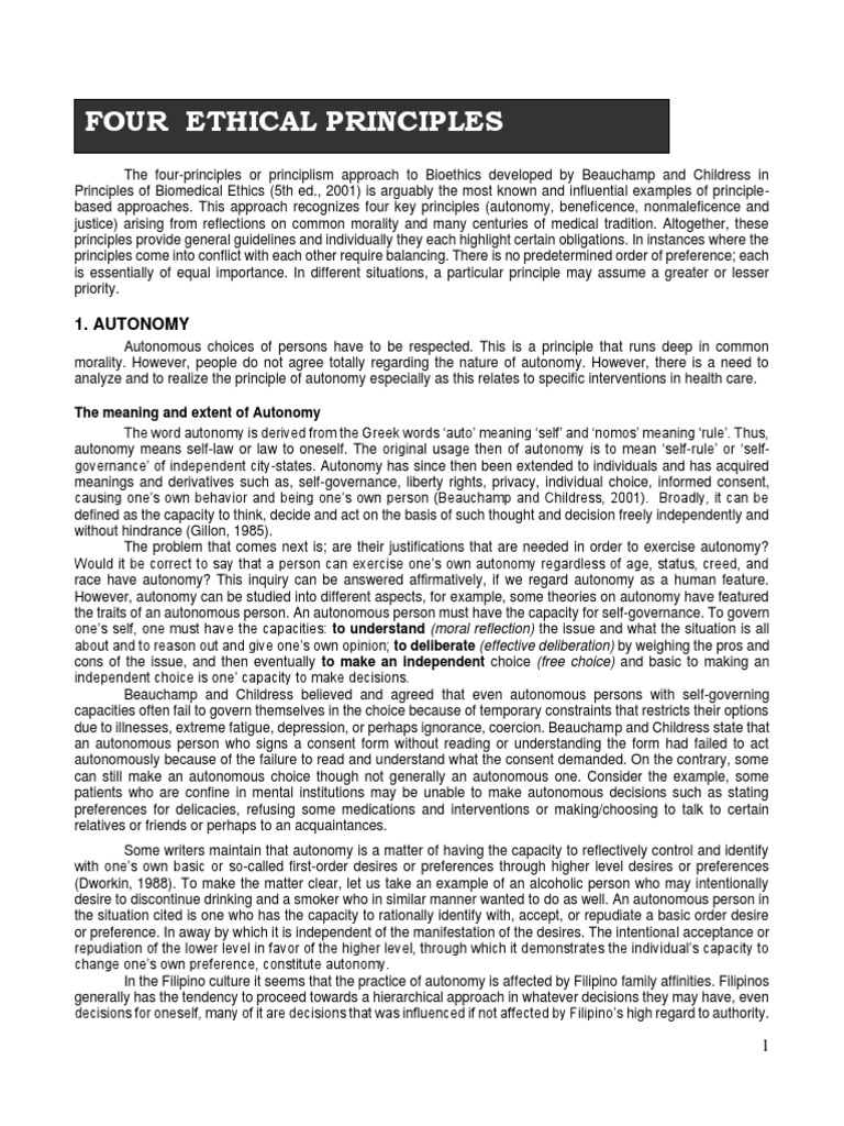 FOUR_ETHICAL_PRINCIPLES (1).pdf | Autonomy | Informed Consent