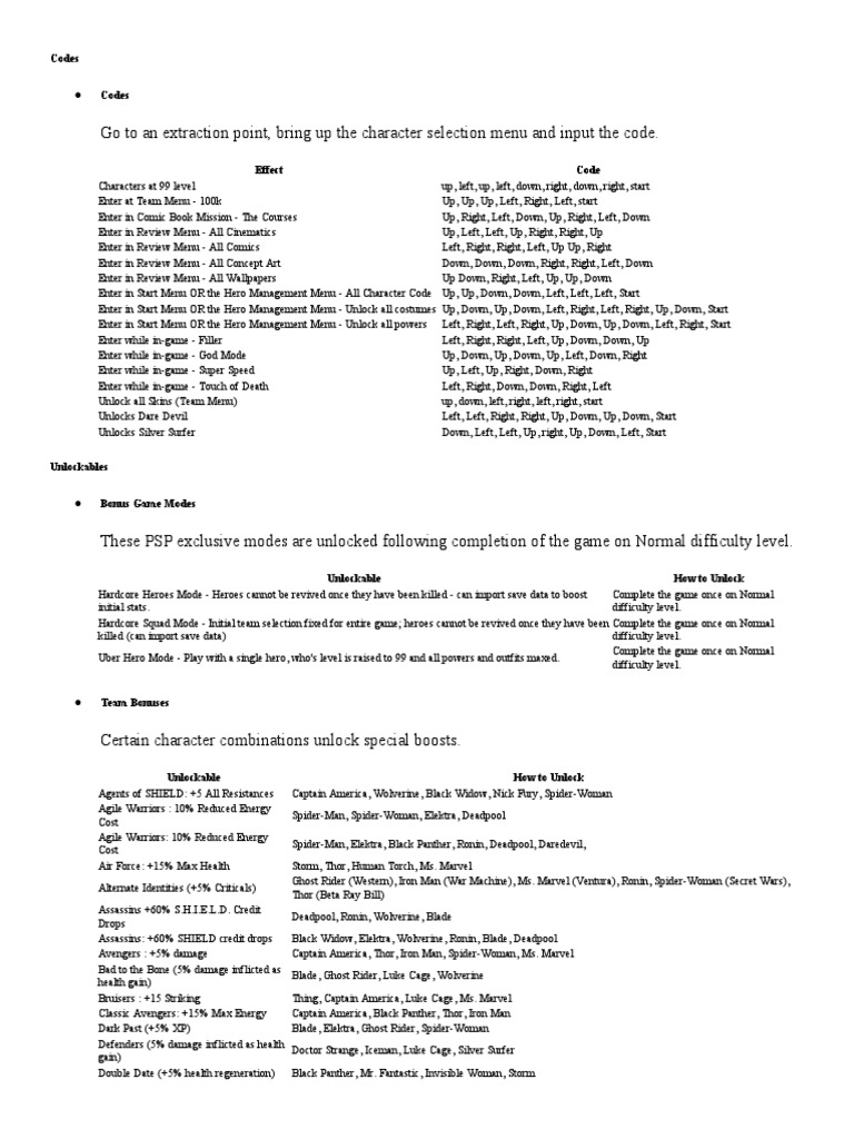Ultimate Alliance Cheat Codes | Download Free PDF | Marvel Comics ...