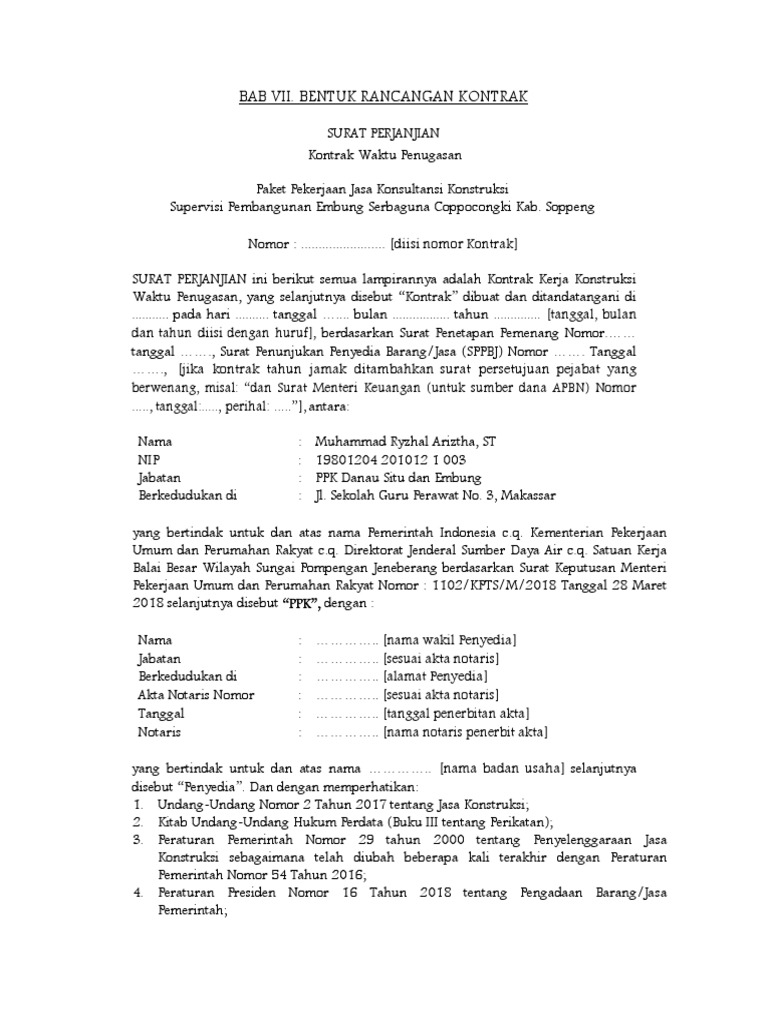 Rancangan Kontrak SPV Embung Serbaguna Coppocongki Kab. Soppeng | PDF | Pengelolaan Keuangan ...