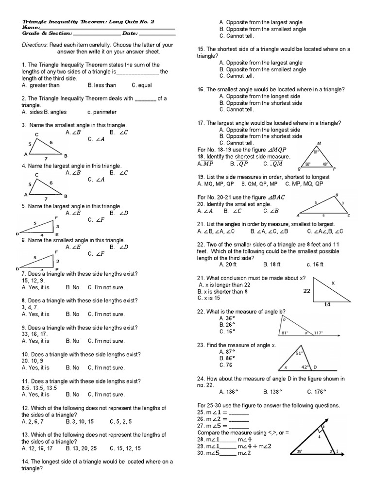 Quiz No2 | PDF | Triangle | Angle