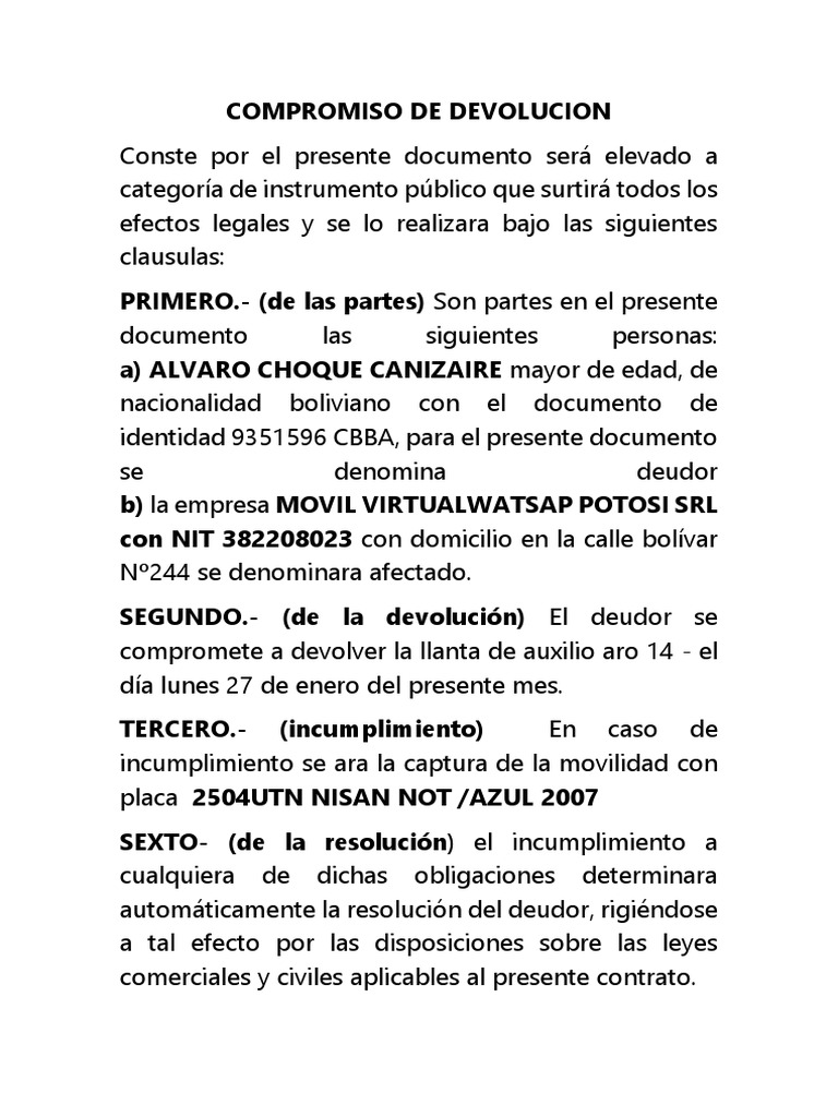 Compromiso de Devolucion | PDF