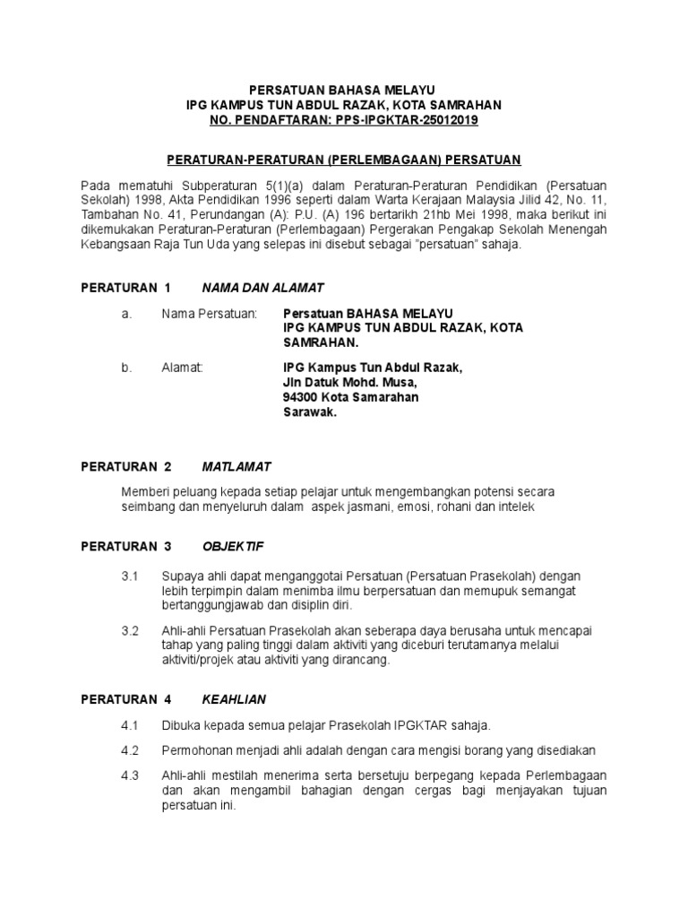 Contoh Perlembagaan Persatuan | PDF