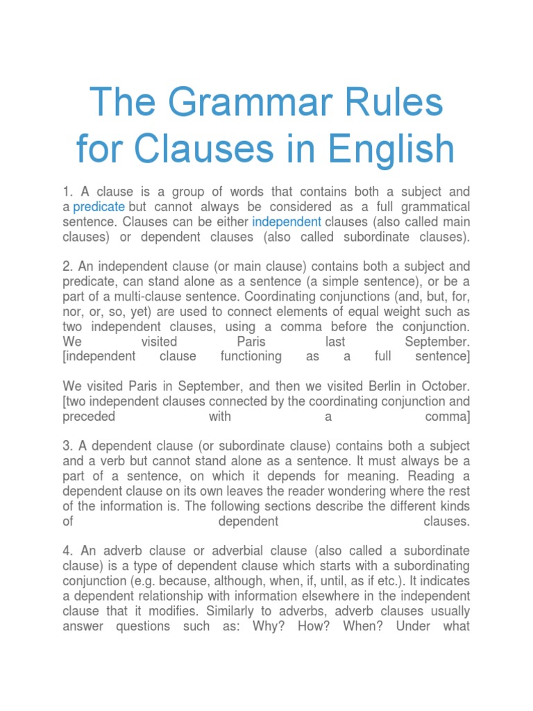 The Grammar Rules For Clauses in English | PDF | Adverb | Clause