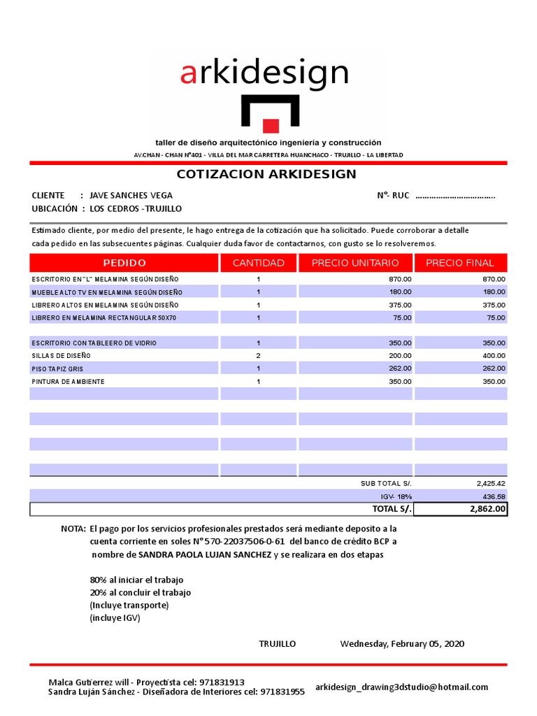 Hoja de Cotizacion Arkidesign Original | PDF | Bancario | Economias