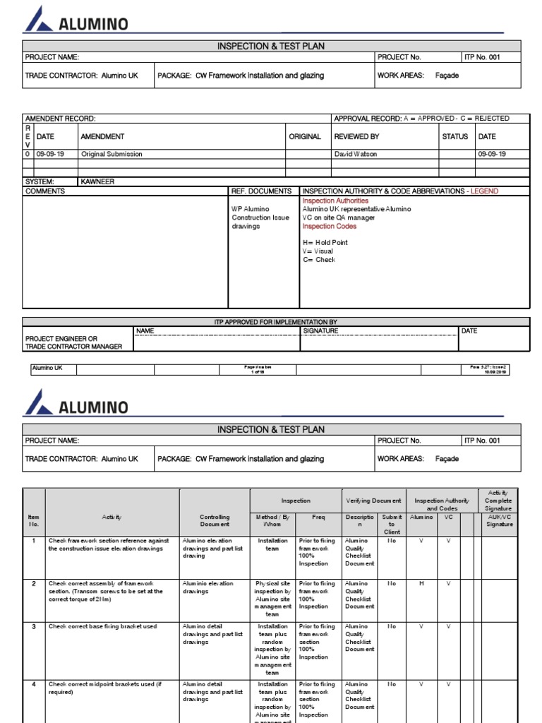 Curtain Wall Inspection Test Plan | PDF
