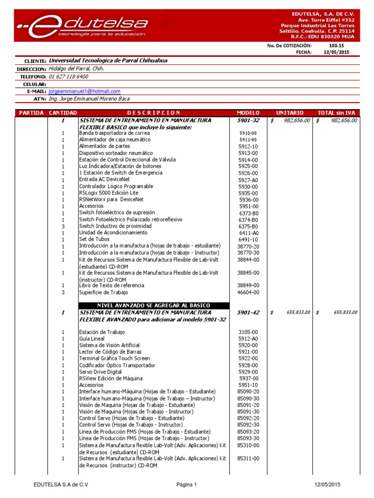 EDUMEX 103 UNAM LEON Celda de Manufactura Flexible | PDF | Electrónica ...