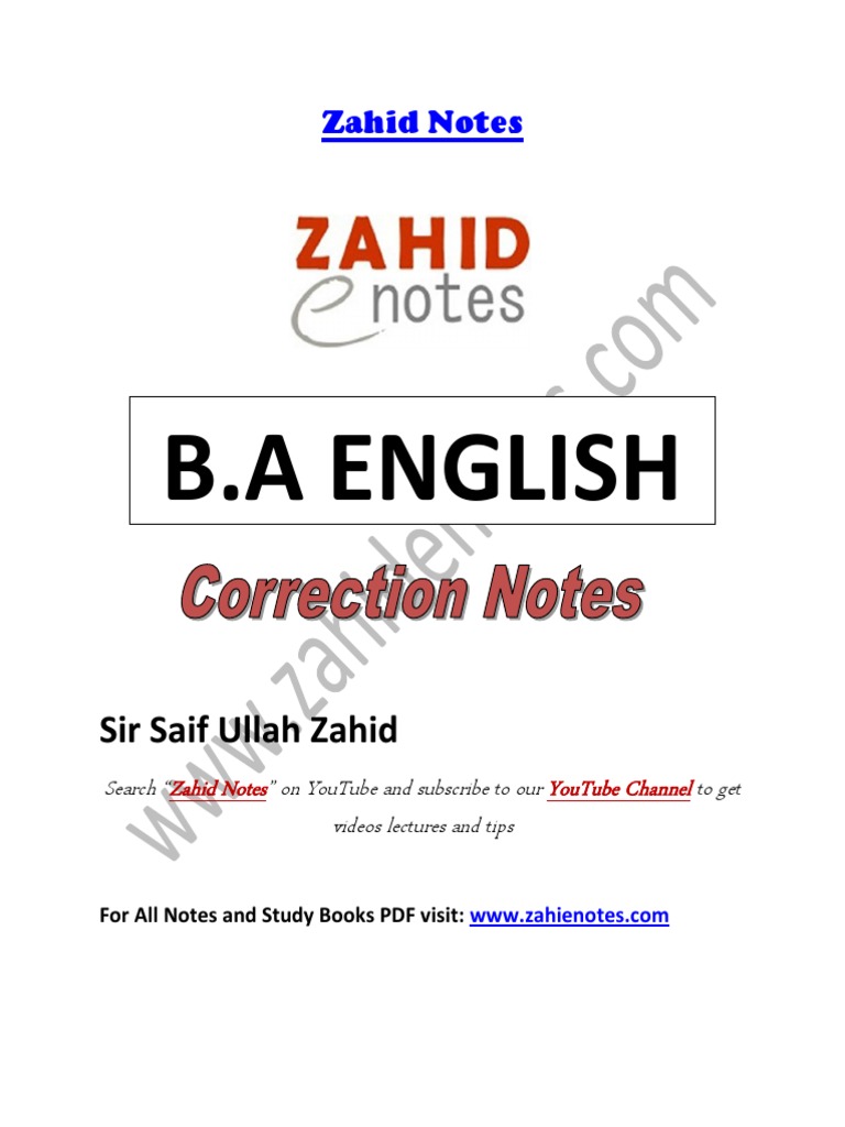 Ba English Correction Exercises Notes Pdf