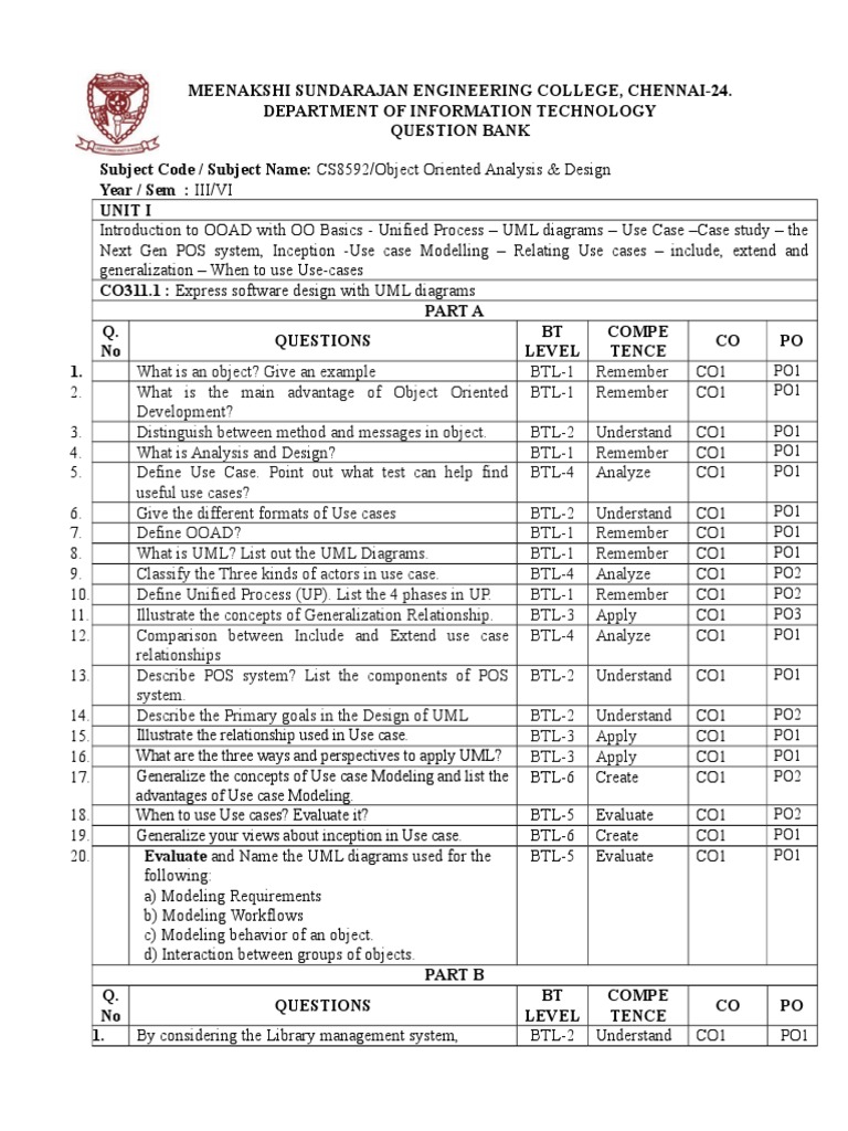 Unit 1&2 BTL OOAD | Download Free PDF | Use Case | Class (Computer Programming)