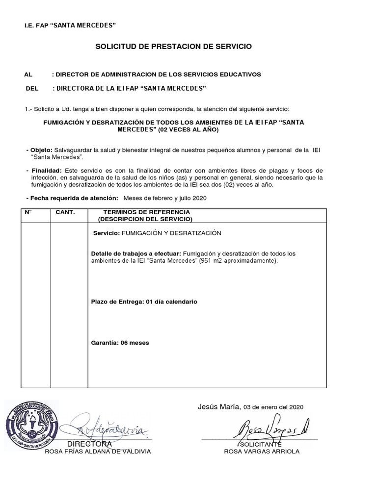 Requerimiento de Fumigación y Desratización PDF | PDF