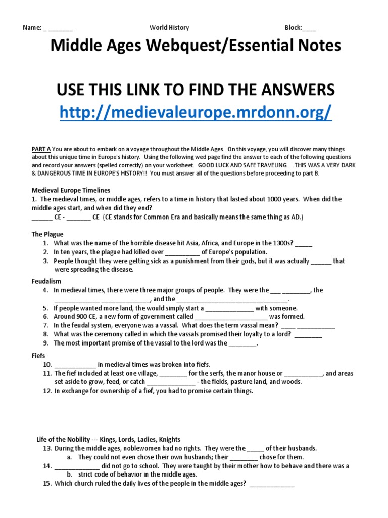 Middle Ages WebQuest | Download Free PDF | Knight | Middle Ages