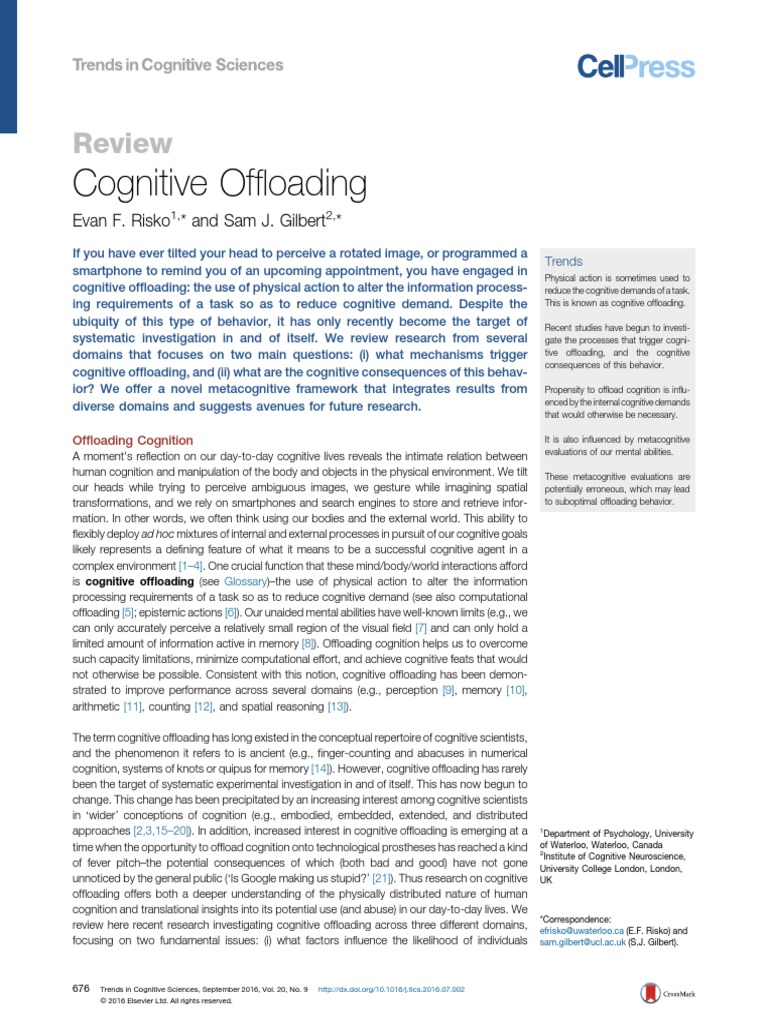 Cognitive Offloading PDF | PDF | Metacognition | Memory