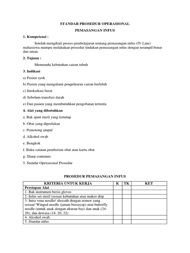Standar Prosedur Operasional Infus | PDF
