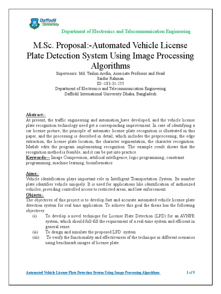Automated Vehicle License Plate Detection System Using Image Processing Algorithms PDF | PDF ...