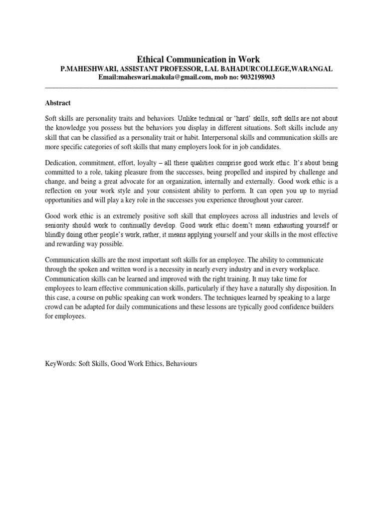 Soft Skills and Work Ethics | PDF