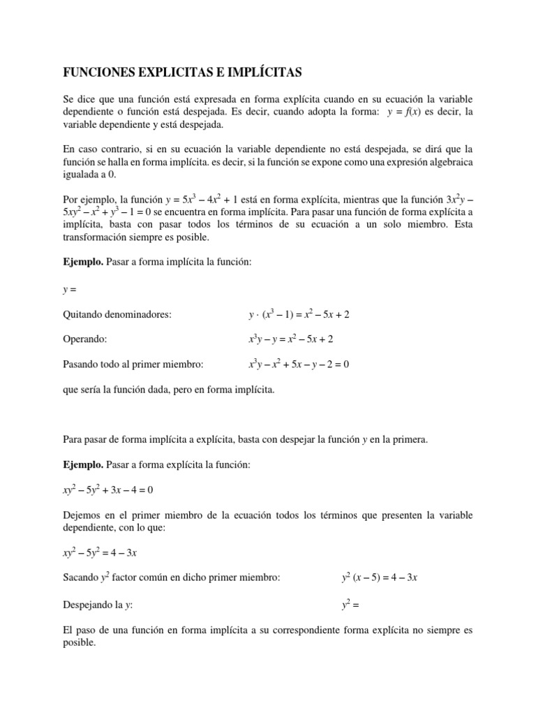 Funciones Implícitas y Explícitas | PDF | Derivado | Función (Matemáticas)