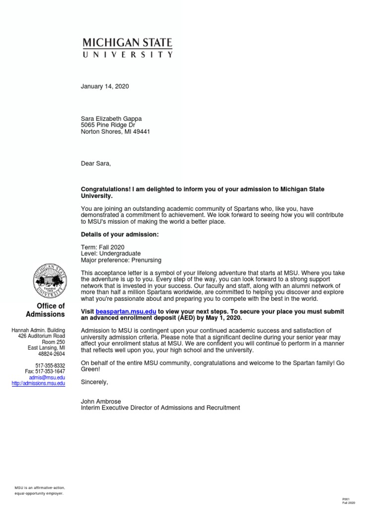 Msu Acceptance | Download Free PDF | Michigan State University