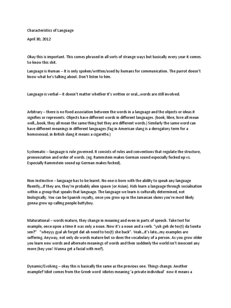 Characteristics of Language | PDF | Word | Cognition