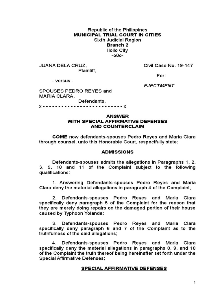 ANSWER | PDF | Lawsuit | Complaint