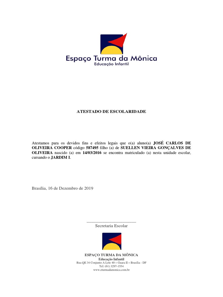 Atestado Escolar DF | PDF