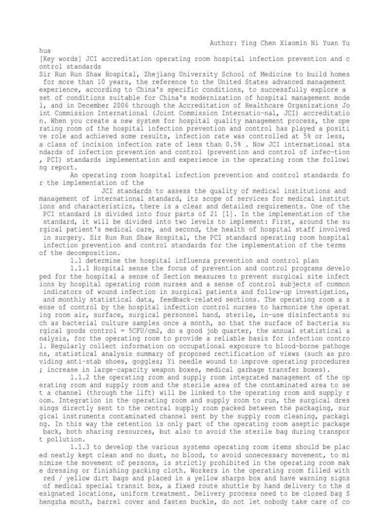 JCI Accreditation in The Operating Room Hospital Infection Prevention ...
