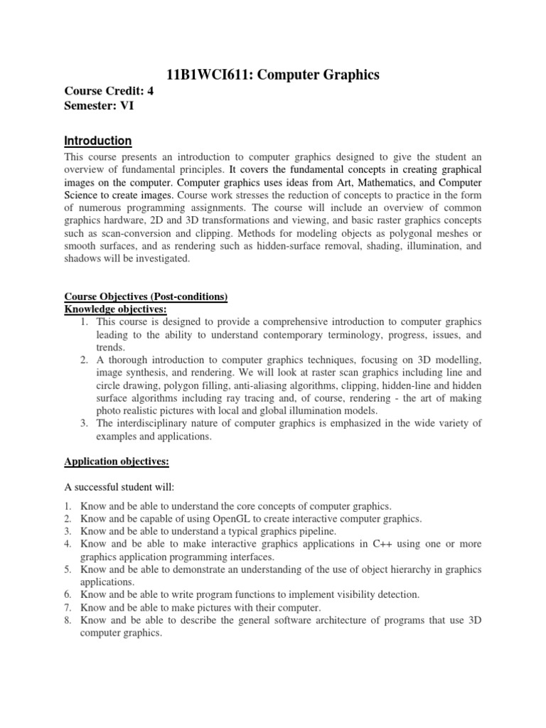 Computer Graphics Syllabus | Download Free PDF | Computer Graphics | 3 ...