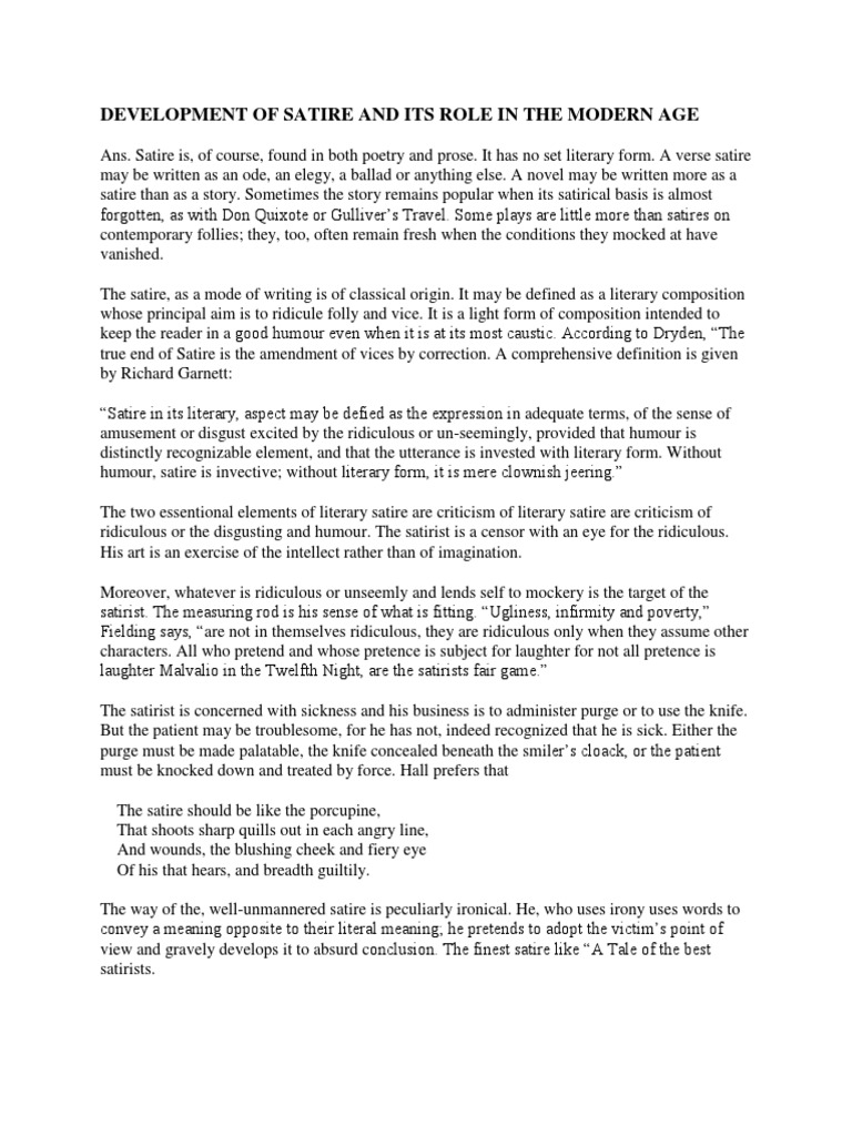 Development of Satire and Its Role in The Modern Age | PDF | Satire ...