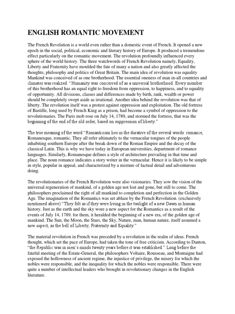 English Romantic Movement | PDF | Romanticism | French Revolution
