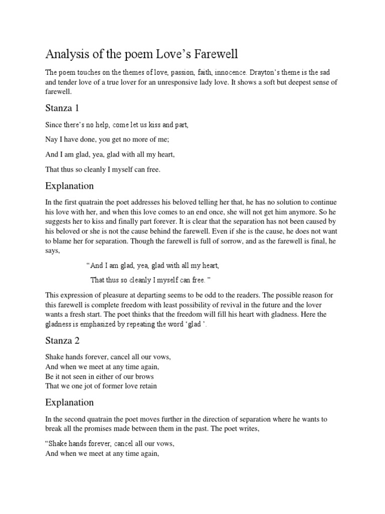Analysis of The Poem Love's Farewell | PDF | Poetic Form | Poetry