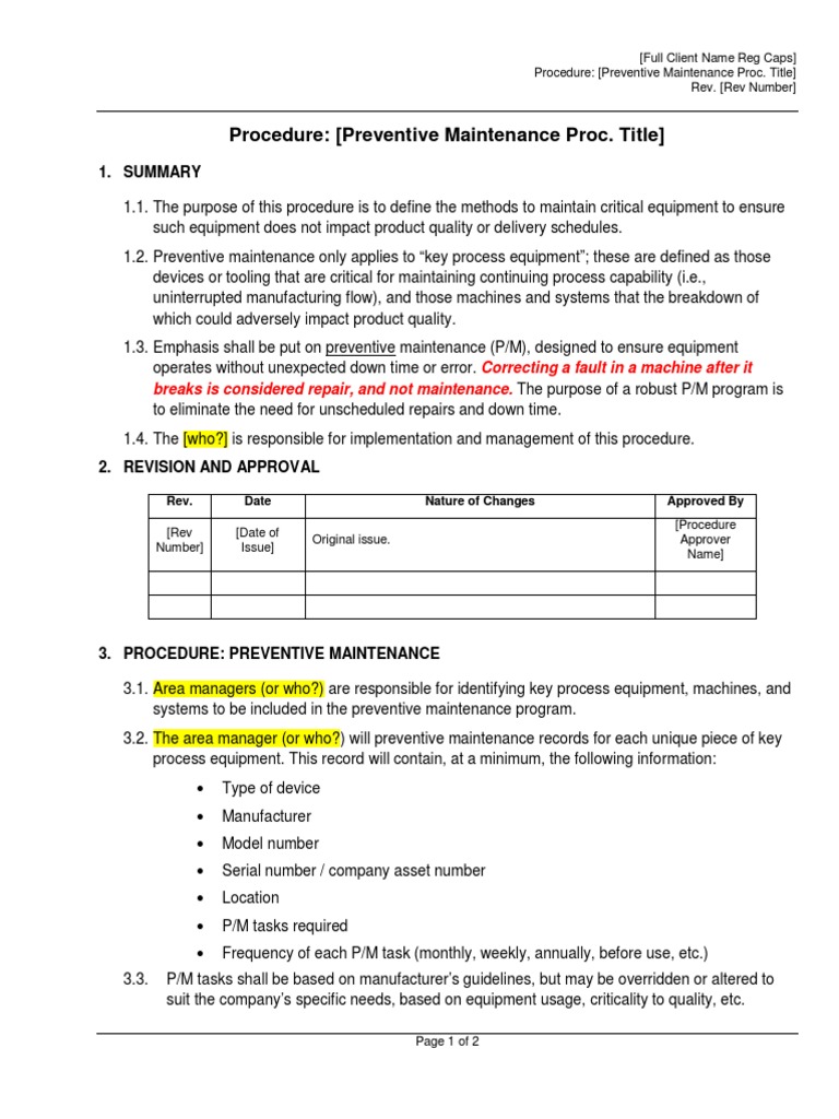 Procedure - Preventive Maintenance | PDF | Systems Engineering | Engineering