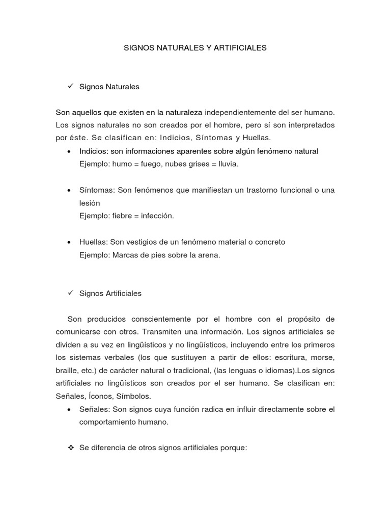 Signos naturales y artificiales: una clasificación de los diferentes ...