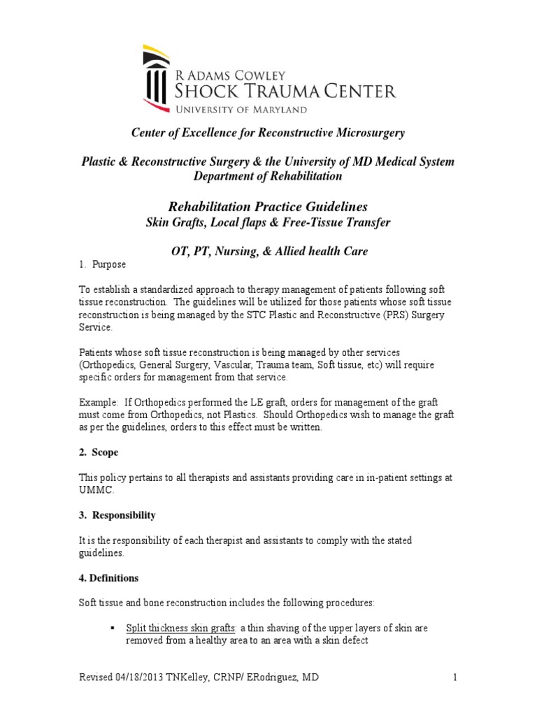 Rehabilitation Guidelines for Skin Grafts | PDF | Plastic Surgery ...