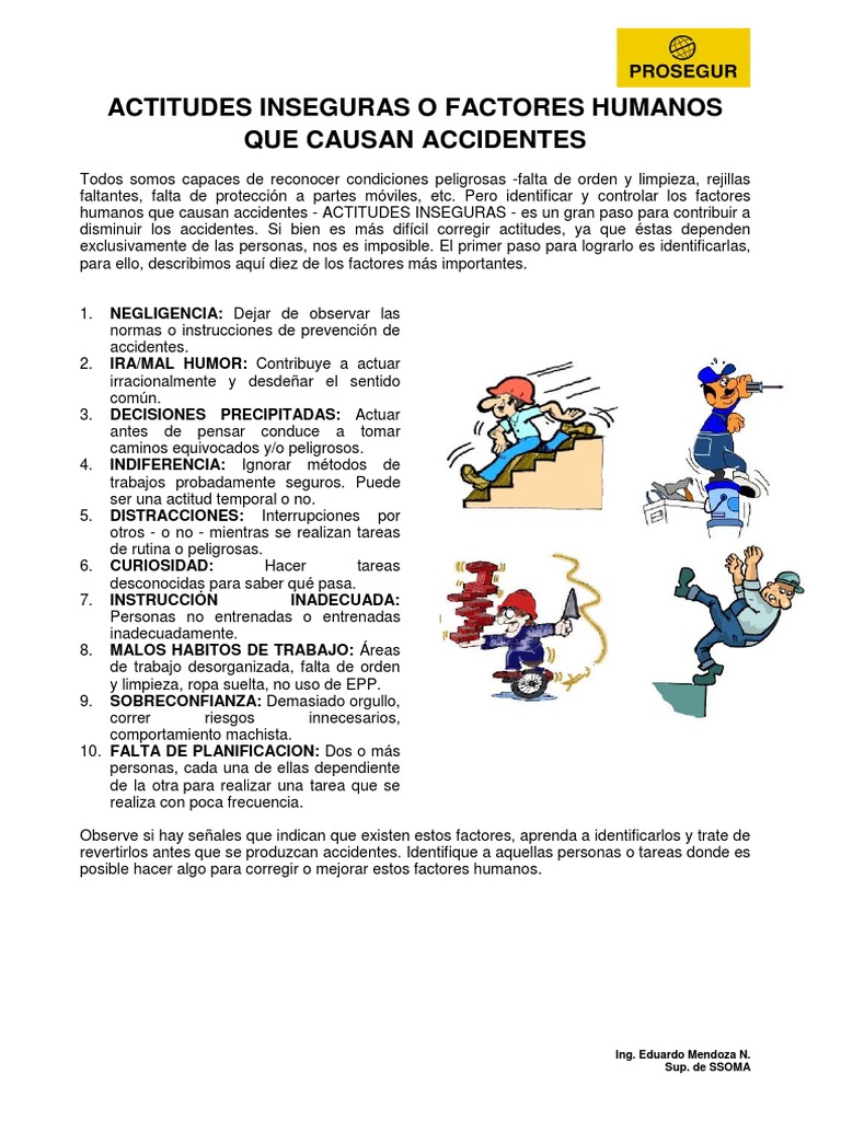 Actitudes Inseguras o Factores Humanos Que Causan Accidentes | PDF ...