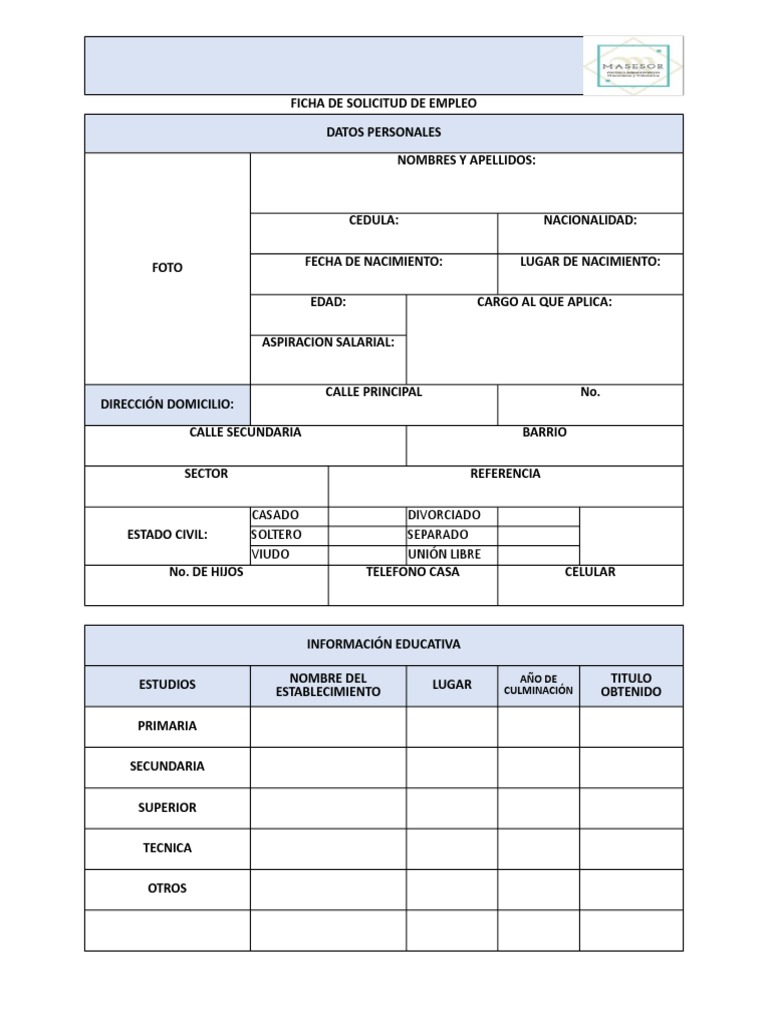 Ficha de Solicitud de Empleo | PDF