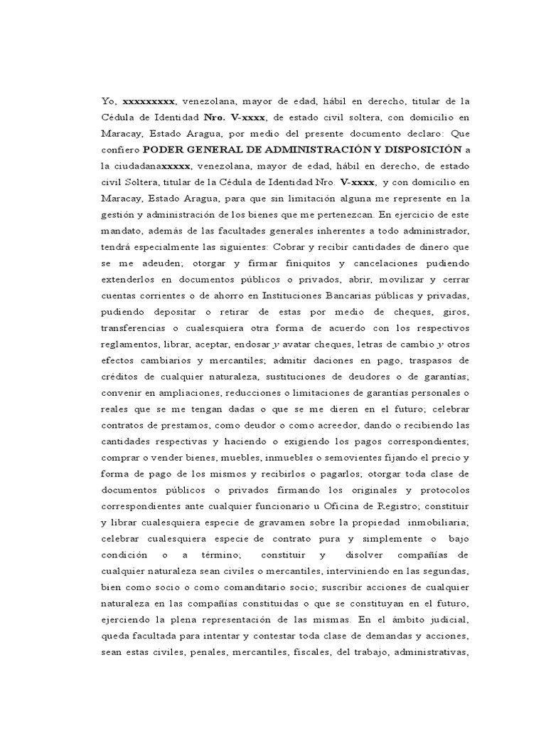 PODER GENERAL Modelo | PDF | Pagos | Cheque