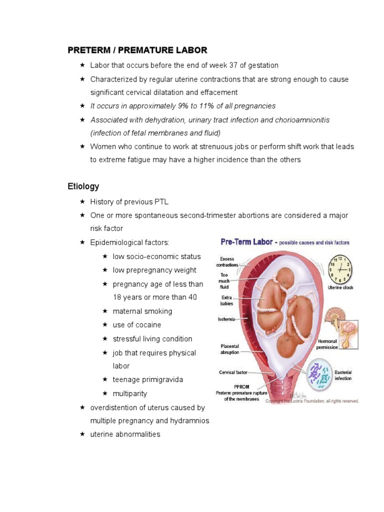 Preterm / Premature Labor: Etiology | PDF | Preterm Birth | Fetus