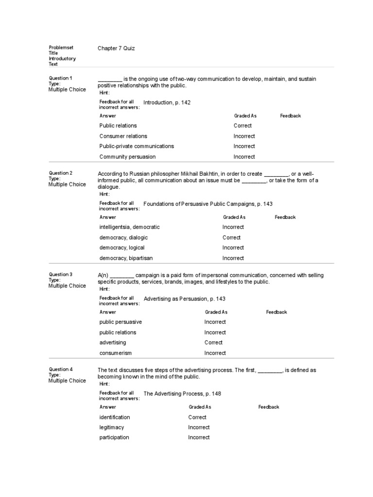 Chapter 7 Quiz | PDF | Crisis Management | Public Relations