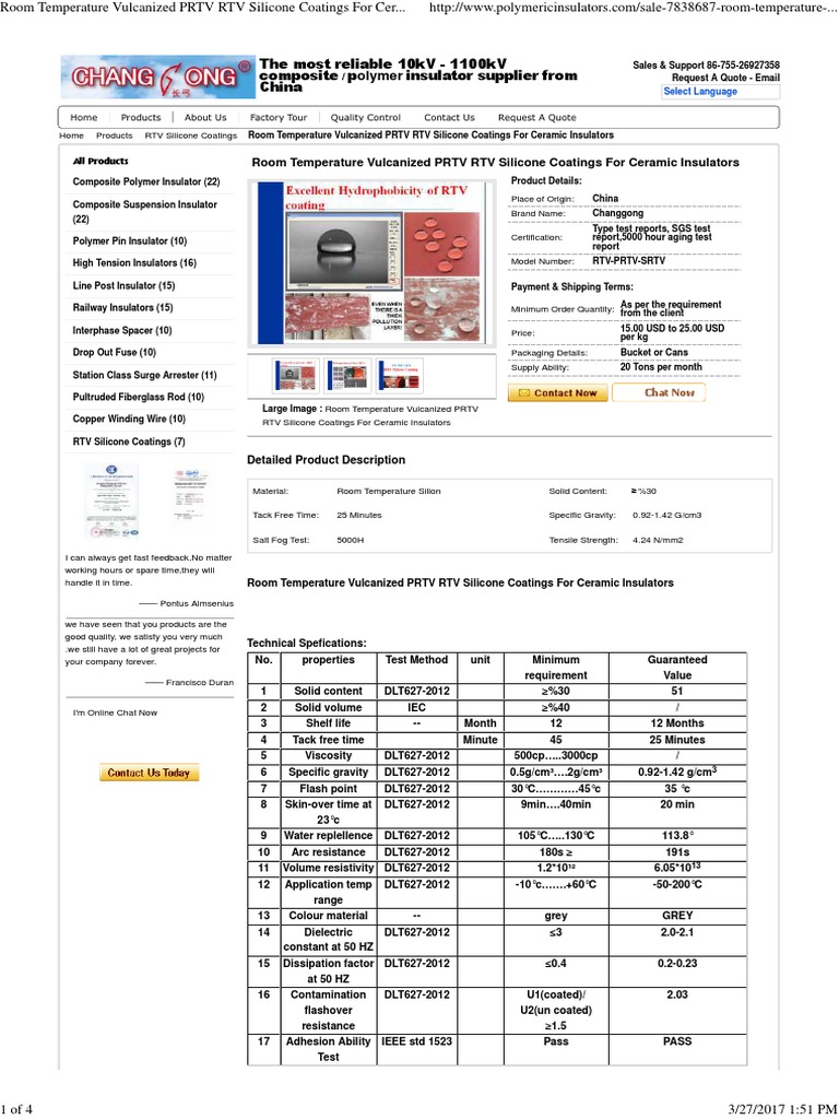Room Temperature Vulcanized PRTV RTV Silicone Coatings For Ceramic ...