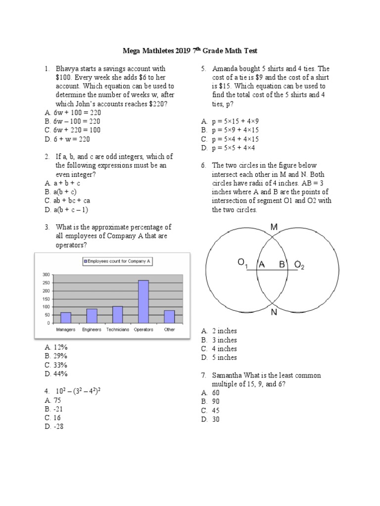 2019 Grade 7 Math Test Questions | PDF | Area | Elementary Mathematics